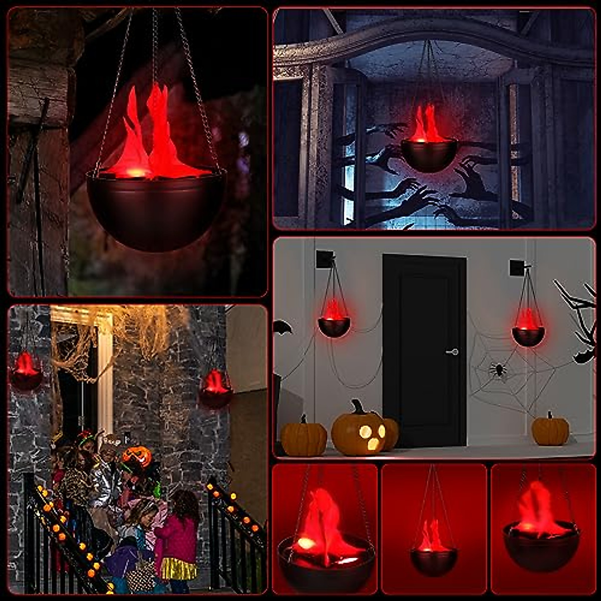 Baquler 2 Pcs Halloween 3D Fake Fire Light 110v Artificial Hanging LED Flame Light Realistic Campfire Halloween Lamp Prop Flame Light for Christmas, New Year, Festival, Night Club, Party Decor