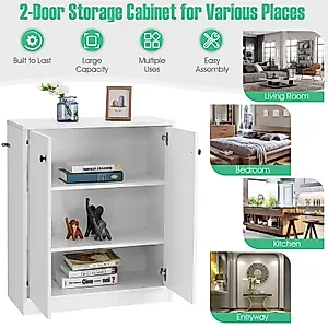 Giantex 2 Door Storage Base Cabinet - Freestanding Floor Cabinet with 3-Tier Shelf, Non-Slip Foot Pads, Kitchen Cupboard Storage Organizer for Living Room, Hallway, Entryway, Office (White)