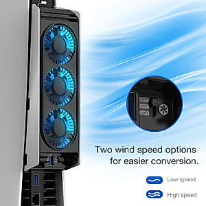 PS5 Cooling Fan, MEQI PS5 Accessories Upgraded Quiet Cooler Fan with LED Light & USB 3.0 Hubs, Efficient Cooling Station for Playstation 5 Disc/Digital Edition