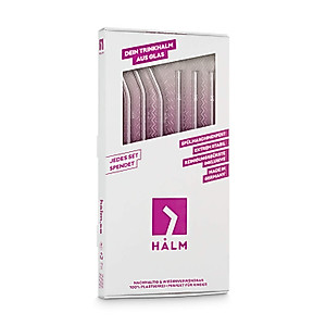 HALM Glass Straws - Variety Pack: 6 Reusable Drinking Straws in 2 Sizes + Plastic-Free Cleaning Brush - Made in Germany - Dishwasher Safe - Eco-Friendly - Perfect for Smoothies