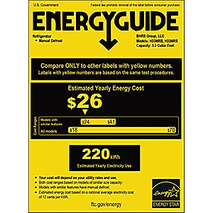 Honeywell Compact Refrigerator 3.3 Cu Ft Mini Fridge with Freezer, Single Door, Low noise, Removable Shelves, for Bedroom, Office, Dorm with Adjustable Temperature Settings, Stainless Steel