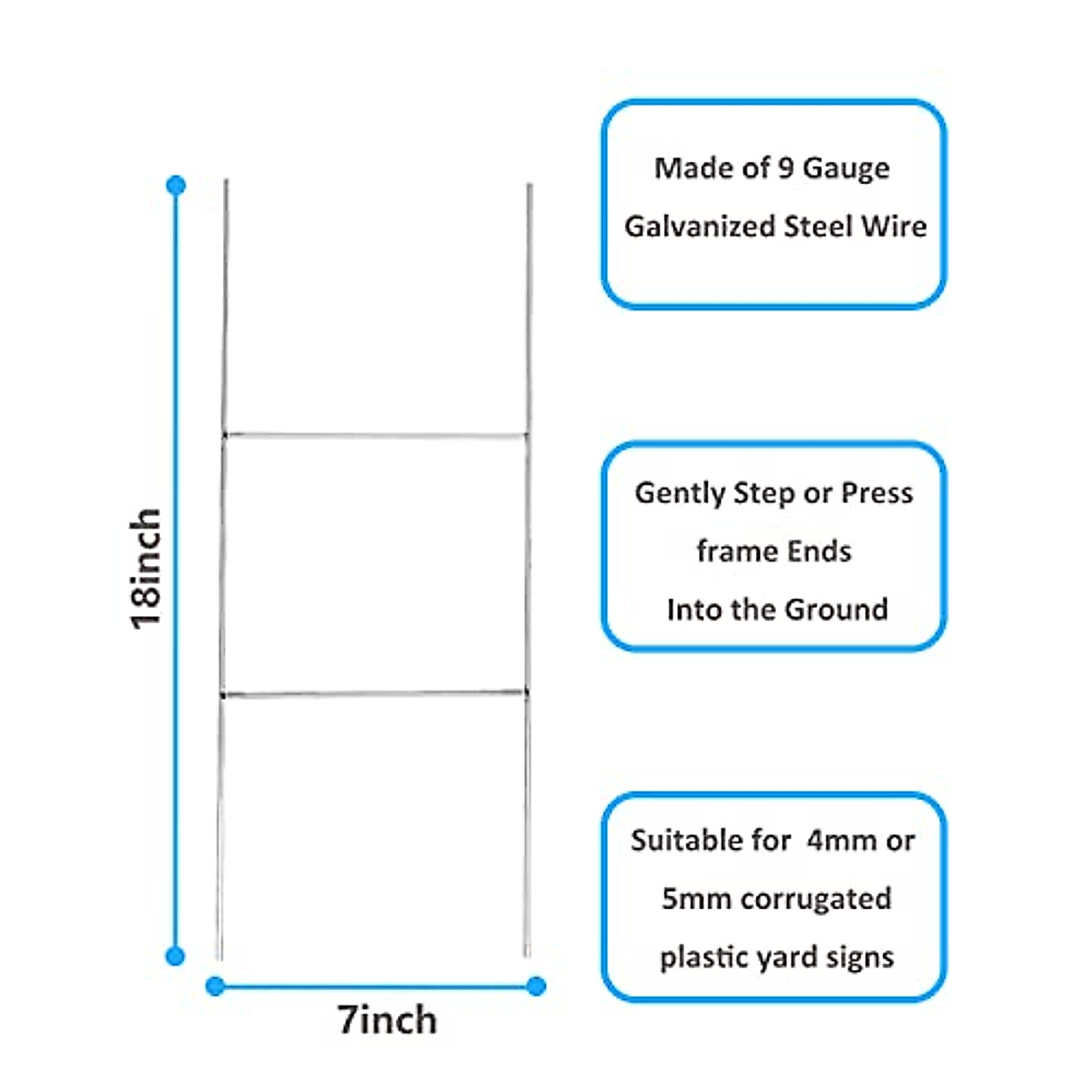5 Pack Yard Sign Stakes Metal,18'' x 7'' H Frames Yard Stakes for Signs silver