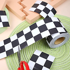 65 Feet Bulletin Board Borders, Checkered Flag Decorative Bulletin Border, Road Race Rolled Blackboard Straight Trim Borders Back to School Decoration for Classroom and Home
