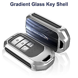 BOAVELL for Honda Key Fob Cover, Keychain, Glaring Gradient Tempered Glass and Metal Made for Honda Accord CRV Pilot Odyssey Passport JED Crosstour Crider Keyless Smart Key Cover