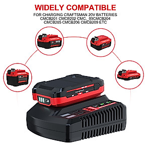 Bonacell 2Pack 20V 3.5Ah Replacement for Craftsman 20V Battery V20 Lithium Battery and Charger Kit for CMCB202 CMCB204 CMCB206 CMCB201 CMCB100 CMCB124 with CMCB104 Craftsman 20V Battery Charger