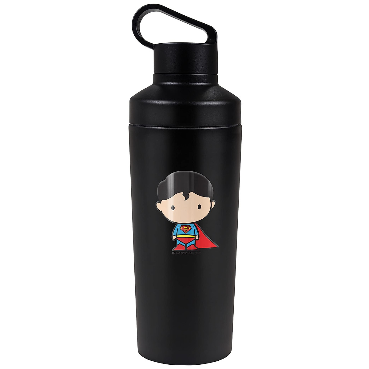 Superman OFFICIAL Superman Cute Chibi Character Pattern 18 oz Insulated Water Bottle, Leak Resistant, Vacuum Insulated Stainless Steel with 2-in-1 Loop Cap