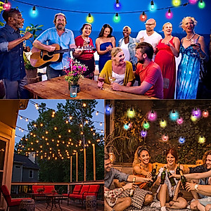 Waterproof 48 FT RGB Solar String Light Outdoor with 16 S14 E26 Shatterproof LED Bulbs, Solar Powered Patio Lights String with Remote Control for Backyard Garden Party.