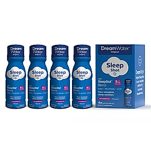 Dream Water Sleep Aid Supplement Drink; Melatonin 5mg, GABA, 5-HTP; Zero Sugar, Natural Flavors, No Added Colors, 2.5 oz Liquid Sleep Shots, Snoozeberry, 4-Count