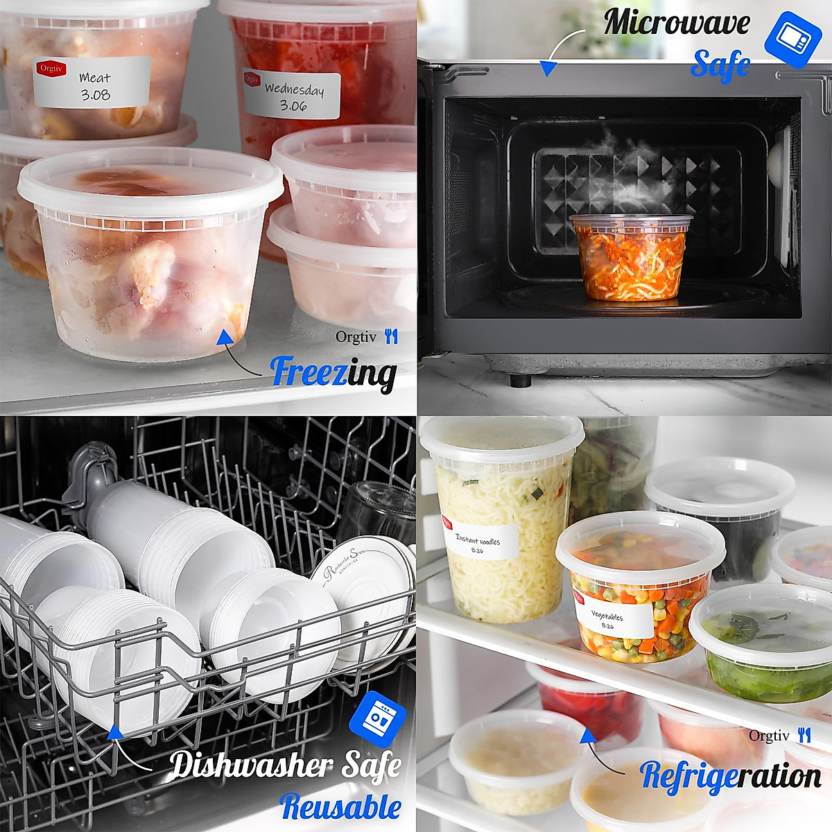 Orgtiv [48 Sets] 32oz Plastic Deli Containers with Lids,Disposable Quart Containers with Lids,Freezer Storage Containers for Food Soup Yogurt Ice Cream Juice,BPA Free Airtight Clear Takeout Boxes