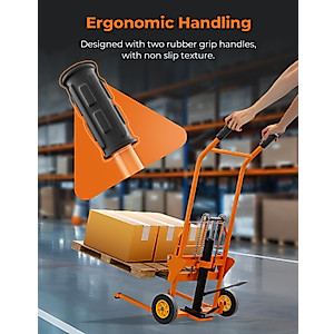 Arczorix Hydraulic Material Lift Winch Stacker 441 Lbs 36” Max Lift with 9" Thick Rubber Wheels Removable Flat Bed 18.5" Thick Fork Arm, Pallet Truck Dolly Lift Table Fork Lift