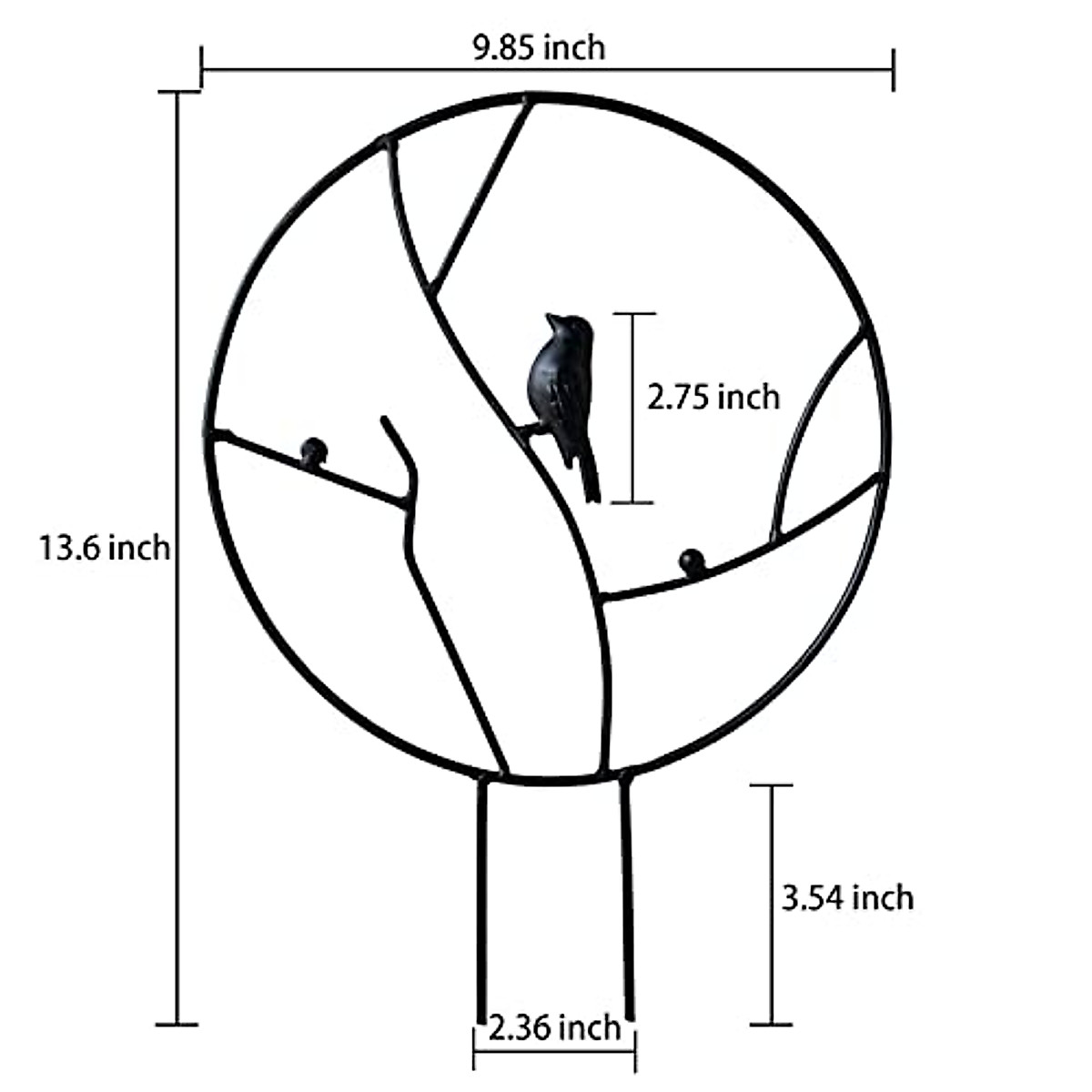 TKRSRK 2 Pcs Iron Garden Trellis for Climbing Plants, 13.6" Rust-Proof Small Trellis for Indoor Potted Plants, Round Circle Trellis with Bird, Metal Vine Plant Support Trellis for Vines - Black