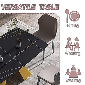 Modern Kitchen Dining Table, 63" Rectangular Sintered Stone Tabletop Dining Table with Gold Carbon Steel Table Legs, Kitchen Table Dining Room Table for Dining Room Living Room, Black(Without Chairs)