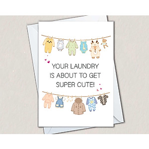 Baby Shower Cards, New Baby Congratulations Gift for New Parents, Cute Laundry Is About to Get Cute Card, Gender Reveal Congrats Pregnancy Card (Cute Laundry - Neutral)