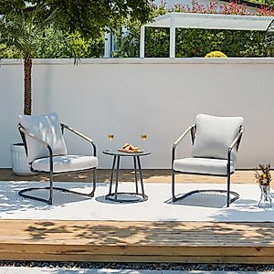 NATURAL EXPRESSIONS Outdoor Bistro Set, 3 Piece Patio Furniture Rocking Chairs Set of 2, No Assembly Required Balcony Porch Chair Metal Table 9" Thick Cushion for Backyard,Garden,Poolside,Deck, 350lbs