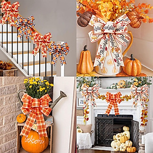 Fall Ribbon Wired 2 1/2 Inch x 30 Yards(6 Roll x 5 Yards), Thanksgiving Pumpkin Buffalo Plaid Ribbon with Wire for Wreaths Crafts Fall Decor