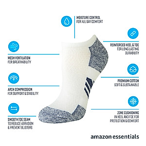 Amazon Essentials Women's Performance Cotton Cushioned Breathable Athletic No-Show Sports Socks, 6 Pairs, Purple/Teal Blue, 6-9