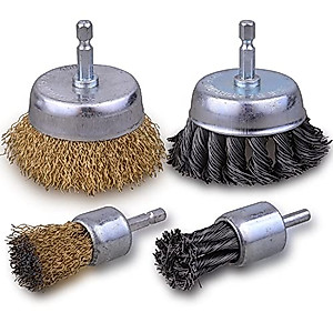 SHITIME 3 Inch Knotted Wire Cup Brush Set, 4 PCS Wire Brush for Drill with 1/4'' Hex Shank, Drill Wire Brush Attachment, Ideal for Removing Rust/Corrosion/Paint - Extend Life & Reduced Wire Breakage