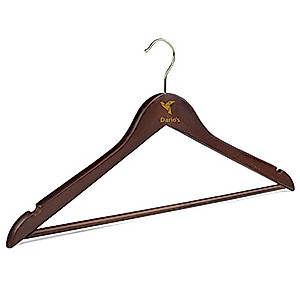 Wooden Hangers for Shirts,Jackets,Pants,Suits and Coats Hangers with Non Slip Bar ,Precisely Cut Notches-360-Degree Swivel Chrome Hook-Smooth Finish Clothes Hanger 5 Pack Heavy Duty Hangers by Darios