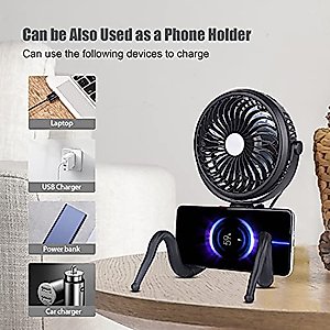 Mieuxbuck Stroller Fan, Clip on Fan with Flexible Tripod, 2600mAh Battery Operated Fan with Stepless Speed, 360° Rotatable Handheld Fan Suitable for Multiple Scenarios
