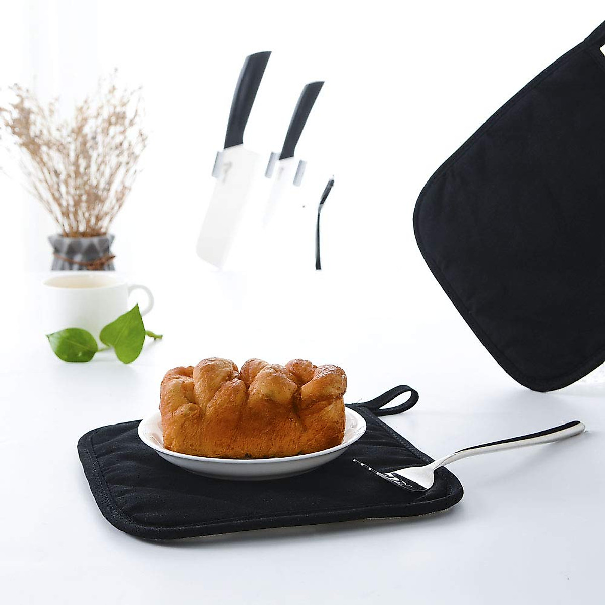 Anyi 100% Cotton Pot Holders, Kitchen Basic Potholder Heat Resistant, Terry Pot Holder Set for Cooking and Baking, Set of 3