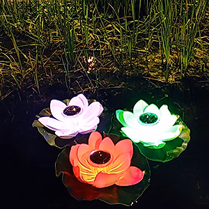 Solar Powered LED Lotus Flower Lamp Water Resistant Outdoor Floating Night Light for Yard Garden Swiming Pool Party Decoration (A)