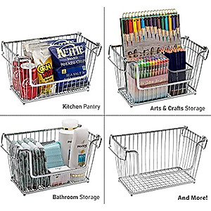 Sorbus Farmhouse Wire Baskets with Handles, Potato and Onion Storage, Vegetable Baskets for -Kitchen, Organizers for Pantry, Bathroom, Laundry, Closet Organization, Iron Metal (2-Pack, Silver)