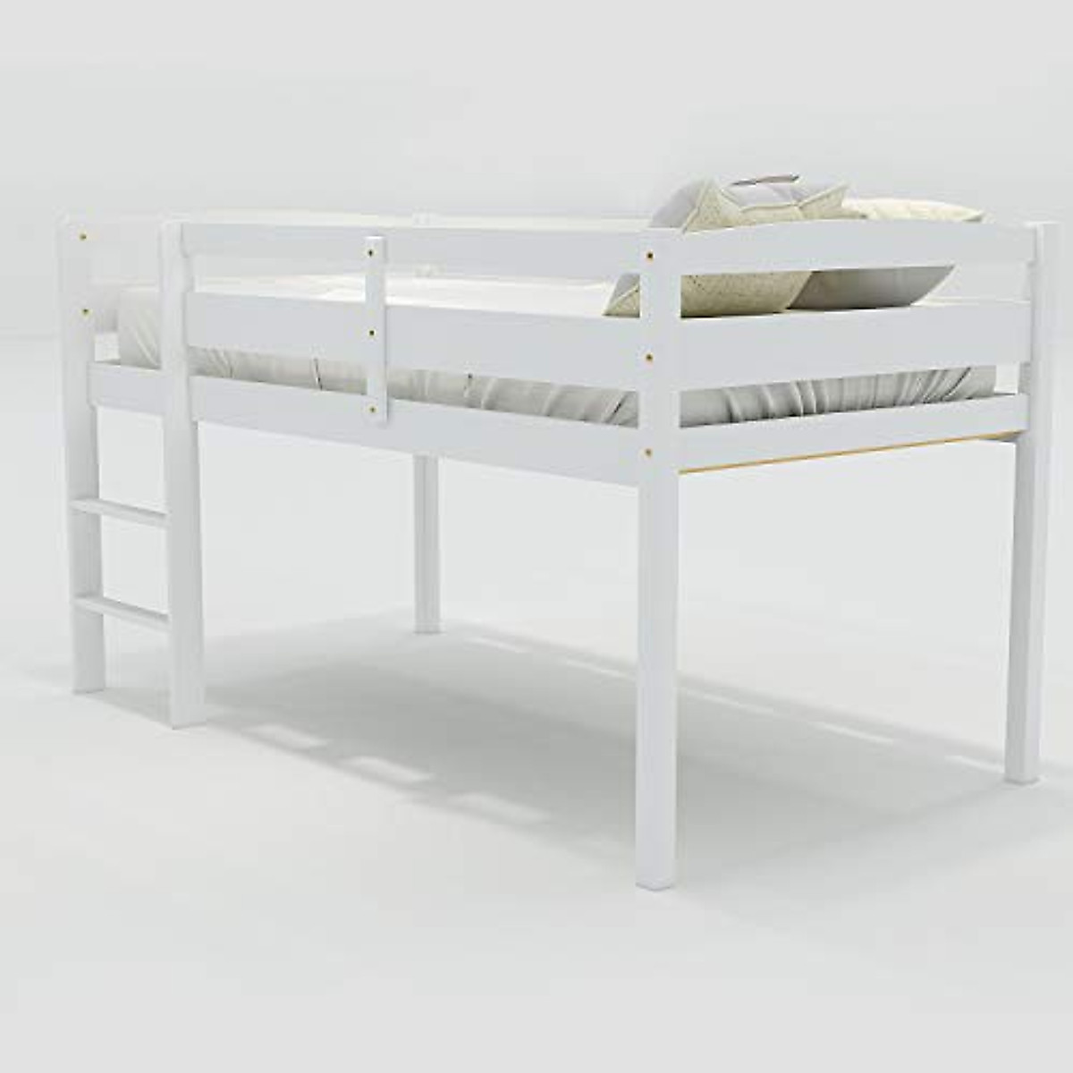 Harper & Bright Designs Low Loft Bed Twin Size, Twin Loft Bed Frame with Ladder and Safety Guardrails, Wood Loft Bed for Kids, Toddlers, Teens (Twin, White)