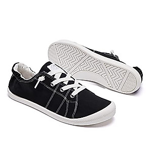 Womens Canvas Slip on Sneakers, Barefoot Flat Shoes with Arch Support, Classic Walking Shoes with Memory Foam for Travel & Beach Size 9 Black