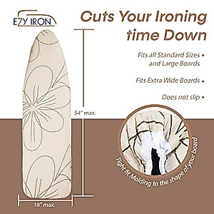 Ezy Iron Ironing Board Cover and Pad Standard Size - 15x54 Replacement Iron Board Cover with Padding, Covers for Full Size & Extra Long and Wide Large Boards - Heavy Duty Padded, Elastic Edge