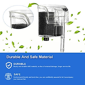 DaToo Aquarium Filter Hang On Waterfall Small Fish Tank Filter Quiet 66GPH 3W Adjustable Fish Tank Filters with Bio-Foam for 2 to 8 Gallons Aquariums