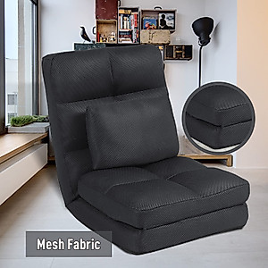 Urnodel Indoor Chaise Lounge Sofa, Floor Chair with Back Support for Adults, 14 Angle Adjustment Recliner Chair, Folding Floor Lounger with Pillow 8823(Grey)