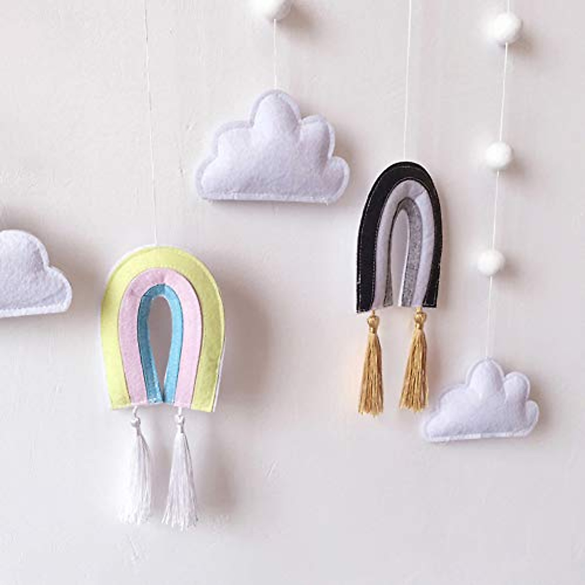 Jiecikou Wooden Wall Hanging Decor Cloud Rainbow Felt Wall Art Ornaments for Bedroom Nursery Room B