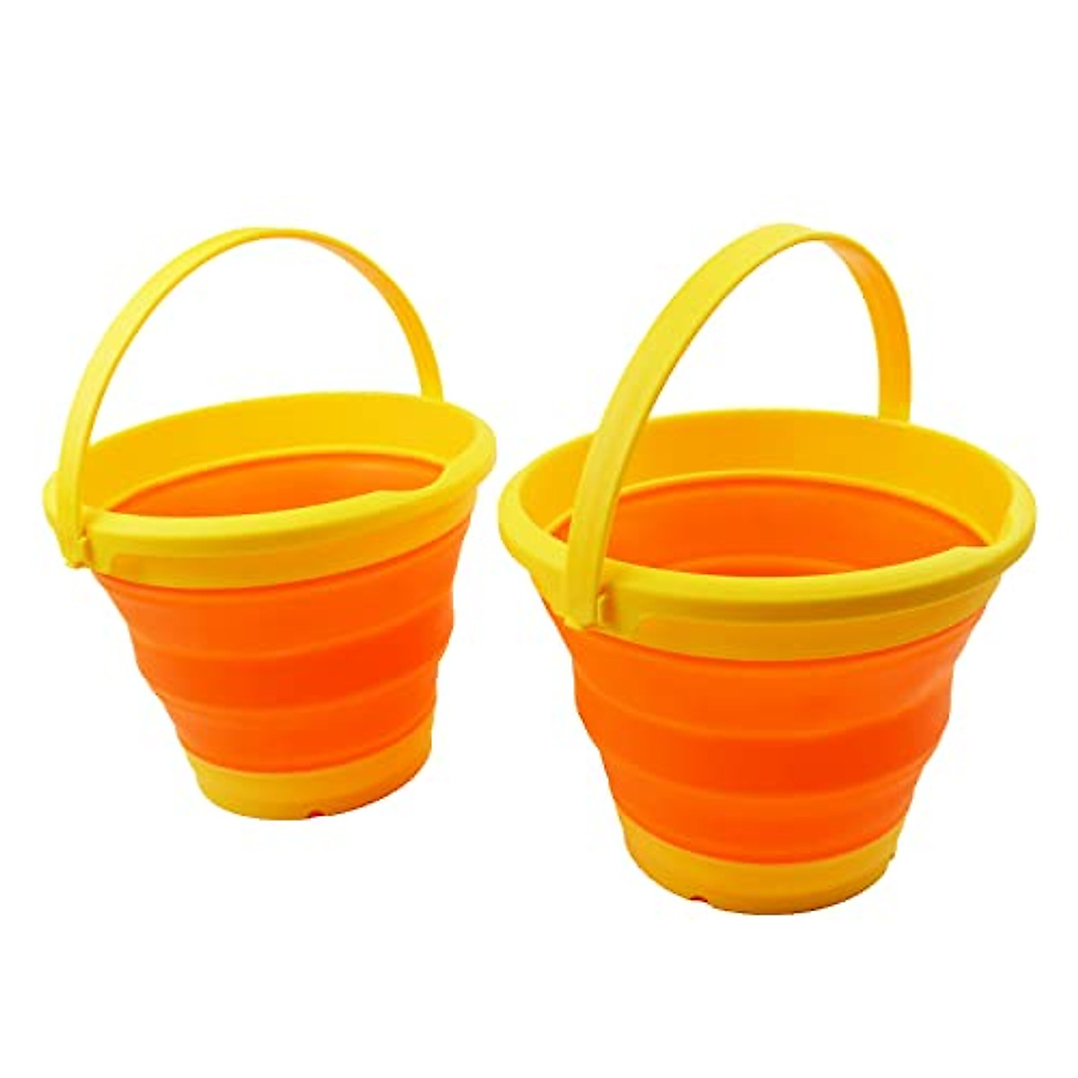SAMMART 5.5L (1.4 Gallon) Collapsible Plastic Bucket - Foldable Round Tub - Portable Fishing Water Pail - Space Saving Outdoor Waterpot (Yellow/Carrot (Set of 2))
