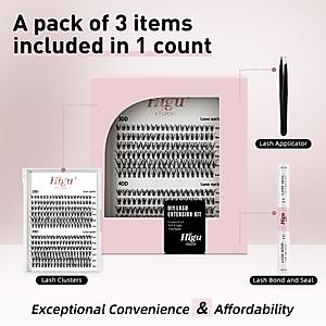 DIY Eyelash Extension Kit, 240 Pcs Lash Clusters individual Cluster Lashes with Super Hold Mascara Brush Bond and Seal Eyelash Glue and Lash Applicator eyelash cluster extensions Set (30+40D Kit)