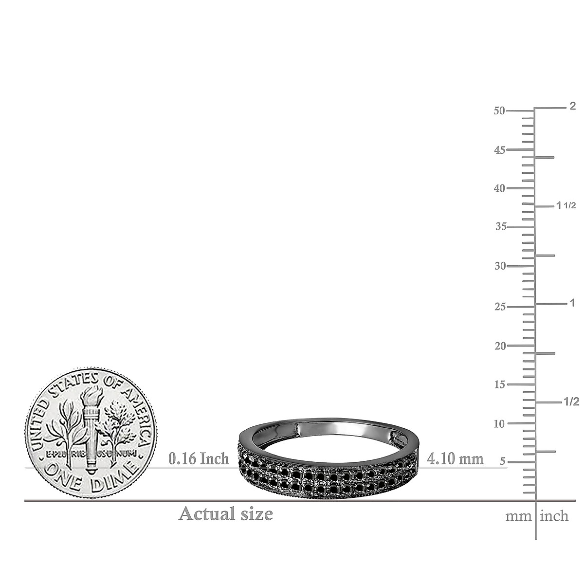 Dazzlingrock Collection 0.35 Cttw Round Black Diamond Double Line Anniversary Wedding Black Rhodium Ring for Ladies in 10K White Gold, Size 8.5