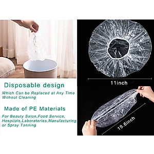 100 Disposable Clear Mop Mob Caps Clipped Hair Head Cover Shower Cap Plastic for Beauty Salon,Food Service,Hospitals,Laboratories,Manufacturing or Spray Tanning
