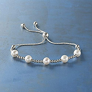 Ross-Simons 7-7.5mm Cultured Pearl and Sterling Silver Bead Station Bolo Bracelet