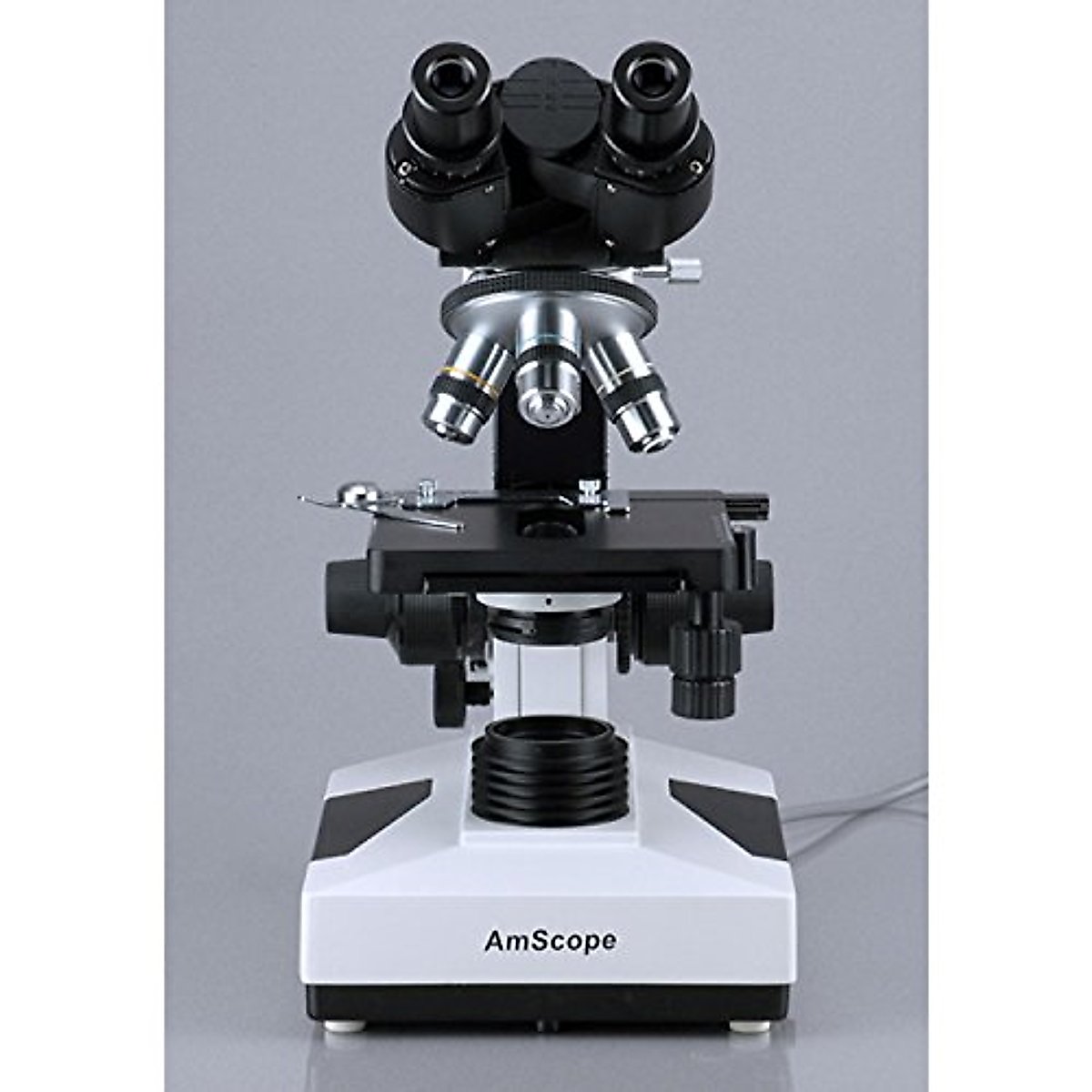 AmScope B490 Compound Binocular Microscope, WF10x Eyepieces, 40X-1000X Magnification, Brightfield, Halogen Illumination, Abbe Condenser, Double-Layer Mechanical Stage, Sliding Head, High-Resolution Optics, Anti-Mold