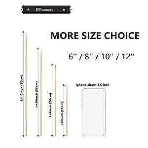 DTmasao 100PCS 12 inch Bamboo Skewers for Wooden Sticks， BBQ，Appetiser，Fruit，Cocktail，Kabob，Chocolate Fountain，Grilling，Kitchen，Crafting and Party. Φ=4mm, More Size Choices 6"/8"/10"