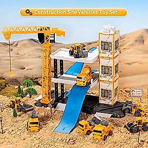 TEMI Construction Vehicles Toy for Boys, 60PCS Kids Engineering Trucks Vehicle w/Tractor, Crane, Dump, Excavator and Map, Birthday Gift Toys for 3 4 5 6 7 Year Old Boys Children Toddlers