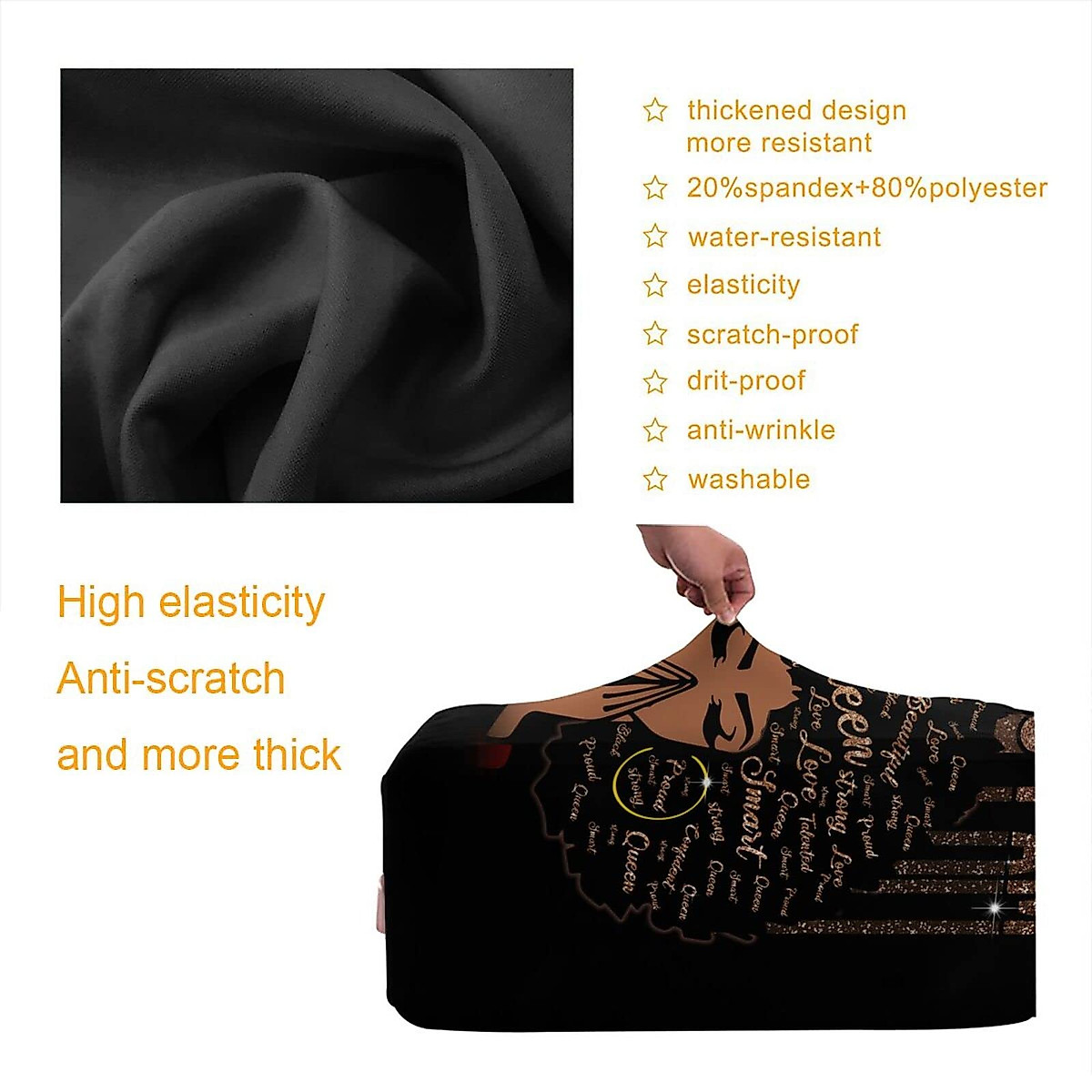 Tuizumy Travel Suitcase Protector African American Woman Elastic Protective Washable Luggage Cover With Concealed Zipper Suitable For 18-32 Inch (S (for 18--21 inch luggage))