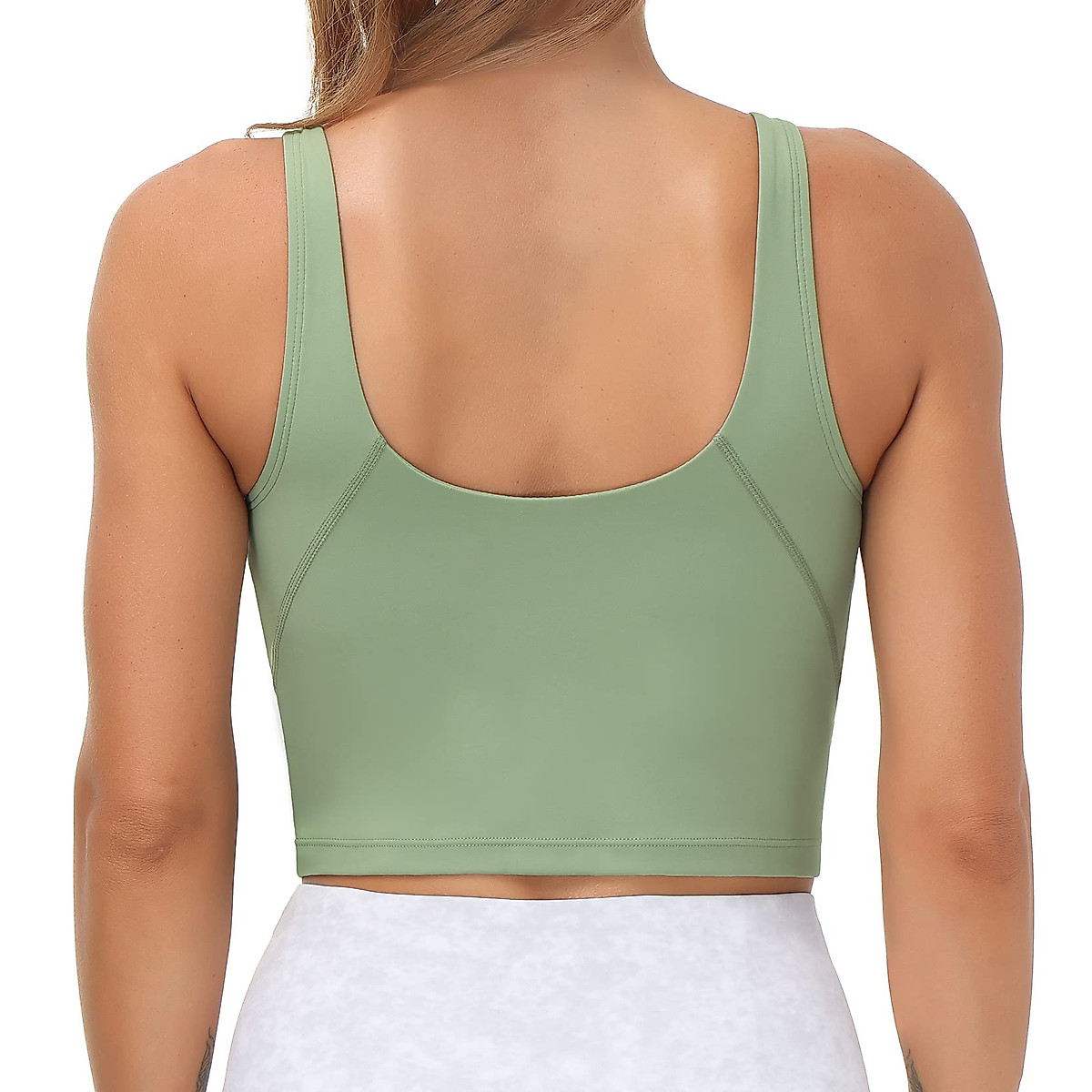 Women’s Longline Sports Bra Wirefree Padded Medium Support Yoga Bras Gym Running Workout Tank Tops (Light Green, Medium, m)