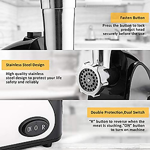 Homdox Electric Meat Grinder 2000W with 3 Grinding Plates, Food Grinder with Sausage & Kubbe Kit, Meat Mincer Food Grade Material ETL Approved for Home Use &Commercial