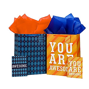 16.5" Gift Bags for Men, Boys, Father's Day - Extra Large Gift Bags with Greeting Card, Tag, Tissue Paper - 2 Pack