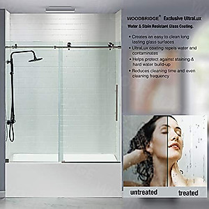 WOODBRIDGE Frameless Sliding Bathtub Door, 56"-60" Width, 62" Height, 3/8" (10 mm) Clear Tempered Glass, Brushed Nickel Finish, Designed for Smooth Door Closing and Opening. MBSDC6062-B4