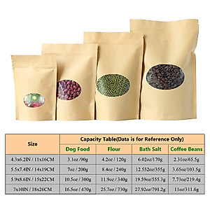 Kraft Stand Up bags with Window - SumDirect 50Pcs 4.3x 6.2 inches Brown Food Storage Bags, Reusable Sealing Stand Up Pouches Zipper Lock for Storing