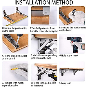 Storystore Folding Shelf Brackets - Heavy Duty Stainless Steel Collapsible Shelf Bracket for Bench Table, Space Saving DIY Bracket, Max Load: 550lb （Long :12” , 2 PCS）