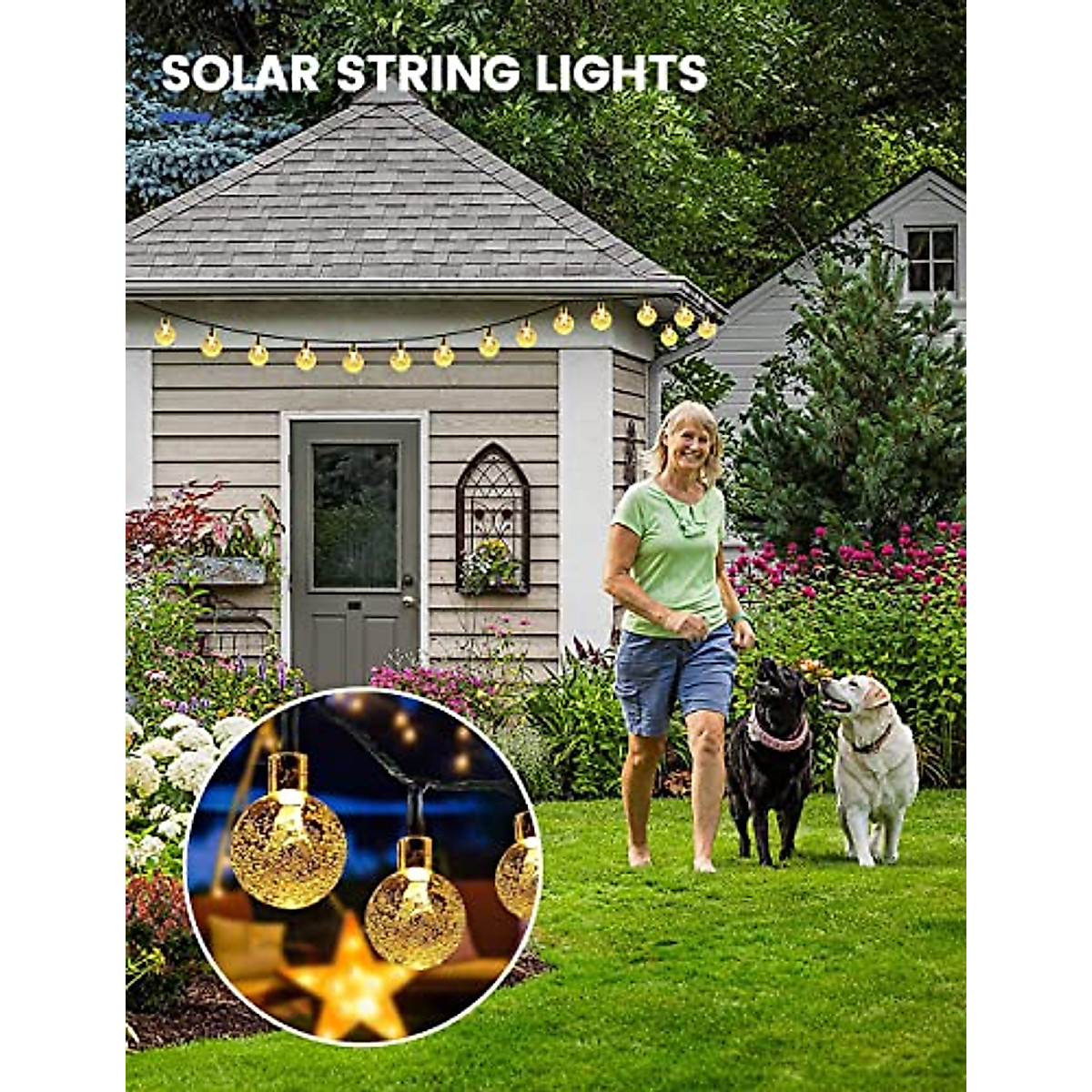 Bryopath Solar String Lights Outdoor, Solar Xmas Tree Lights, Crystal Globe Lights with 8 Lighting Modes, Waterproof Solar Powered Patio Lights for Garden Yard Porch Wedding Party Decor Halloween