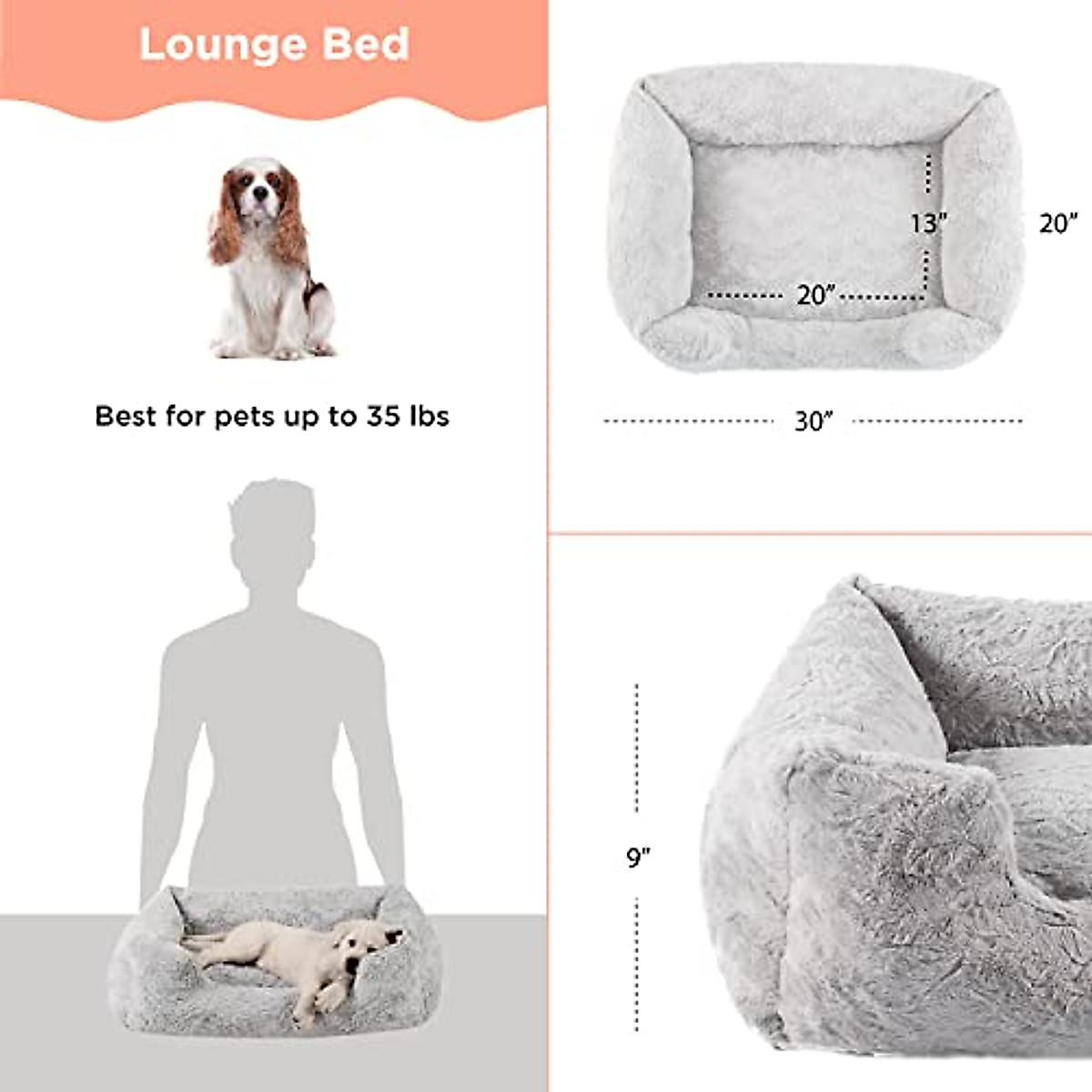 Best Friends by Sheri Soothe & Snooze Lounge Lux Memory Foam Rectangular Dog Bed, Washable, Grey, Medium 30" x 20"
