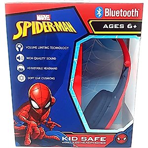 Spider Man Bluetooth Kid Safe Headphones Over The Ear Padded Cushions Flying on a Web Design